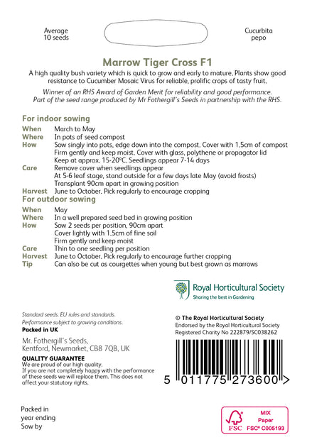 Mr Fothergills RHS Marrow Tiger Cross F1 Seeds – Country Gardener