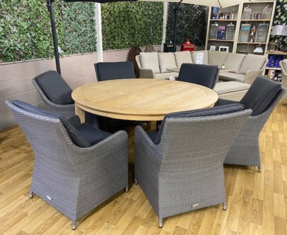 Alexander Rose 6 Seater Round Roble Table with Weave Armchairs ...
